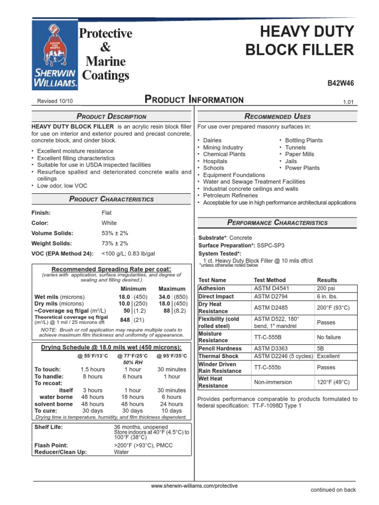 Sherwin-Williams Heavy Duty Block Filler | PDF | Concrete | Porosity