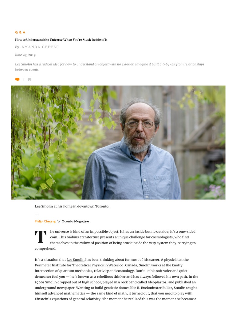 We're Stuck Inside The Universe. Lee Smolin Has An Idea For How To ...