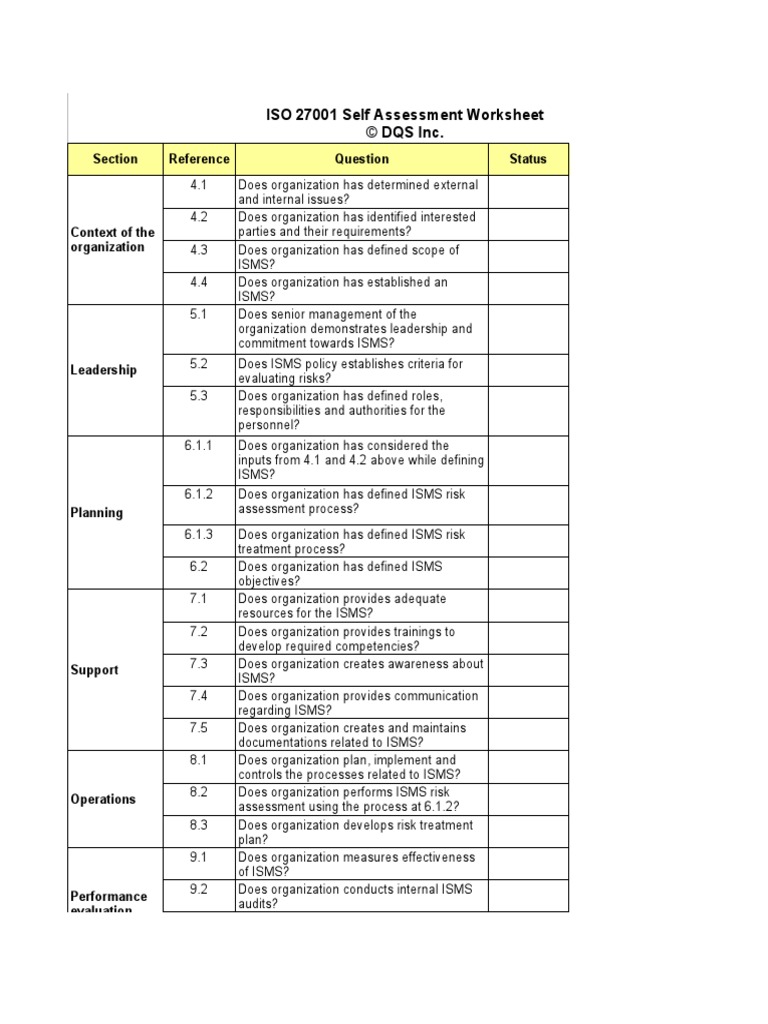 ISO 27K Self Assessment Checklist | PDF | Information Security | Access ...