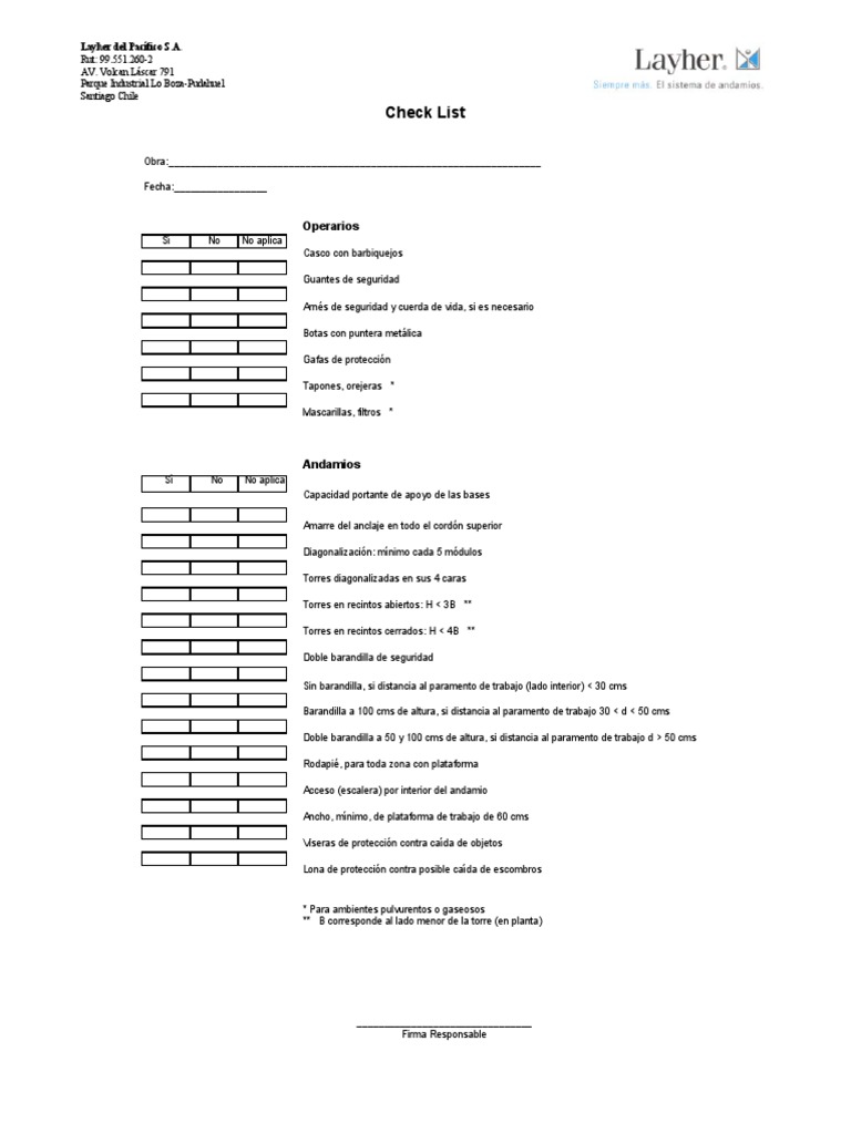 Checklist de Seguridad para Andamios | PDF | Andamio | Equipo