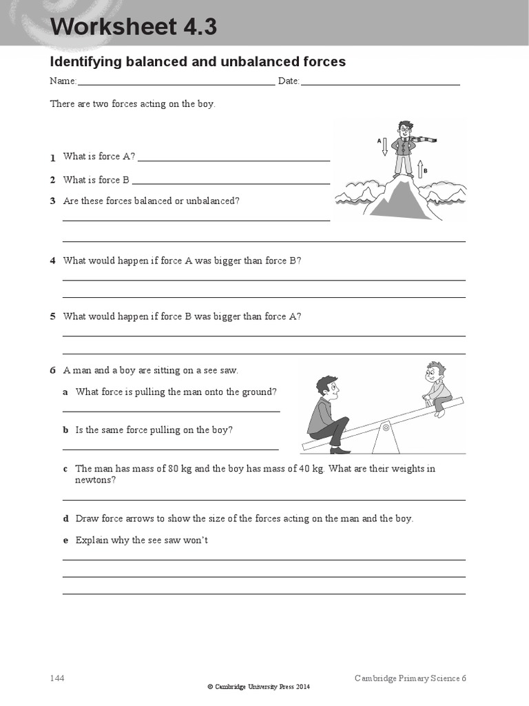 Unbalanced Forces Worksheet