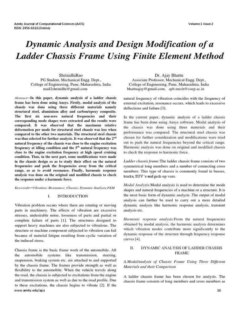 Ladder Chassis Frame Dynamic Analysis | PDF | Resonance | Deformation ...