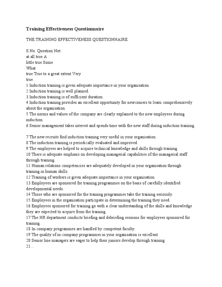Training Effectiveness Questionnaire | PDF | Career & Growth