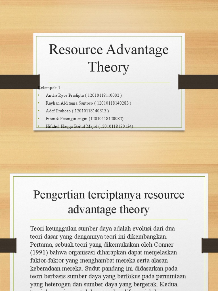 Resource Advantage Theory Kelompok 1 | PDF | Karier & Perkembangan | Bisnis