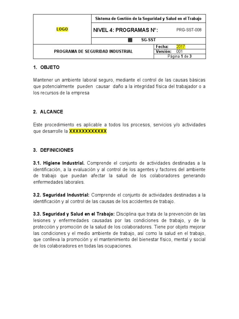PRG-SST-008 Programa de Seguridad Industrial | PDF | Seguridad y salud ocupacional | Business