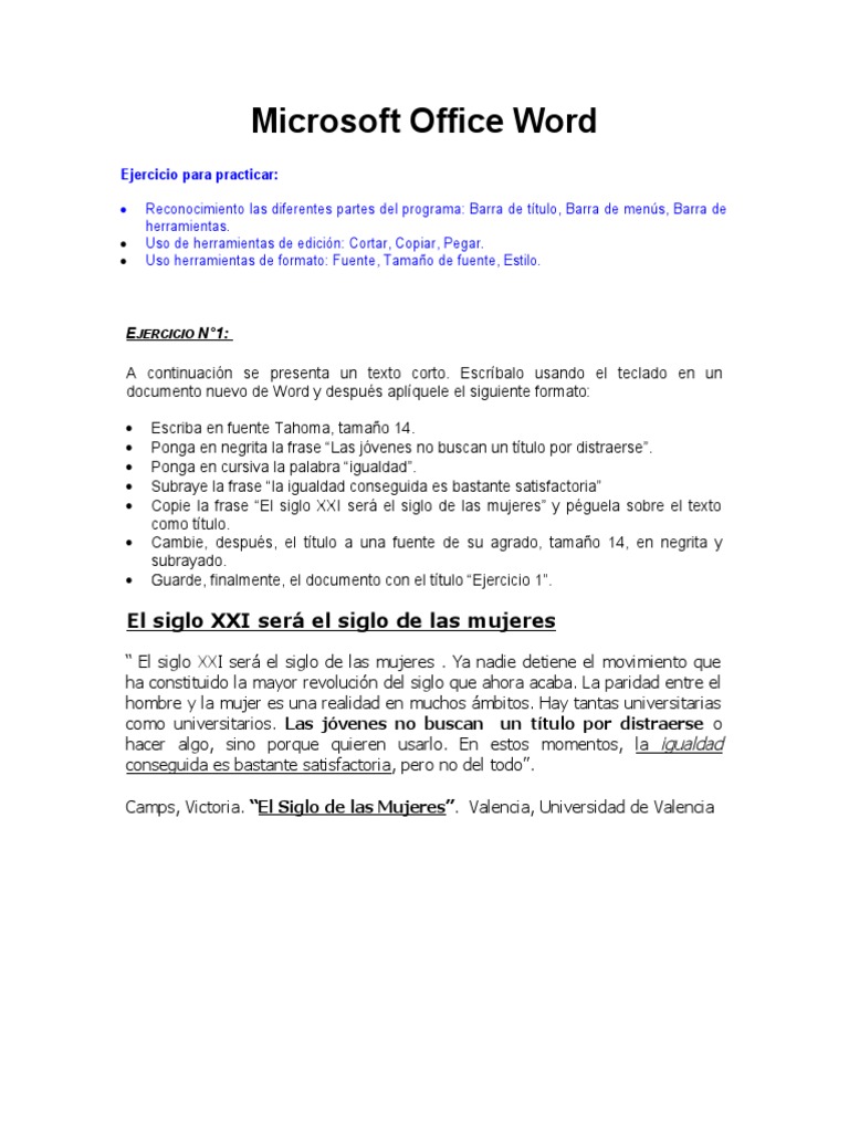 Ejercicios de práctica en Microsoft Word | PDF | Microsoft Word ...