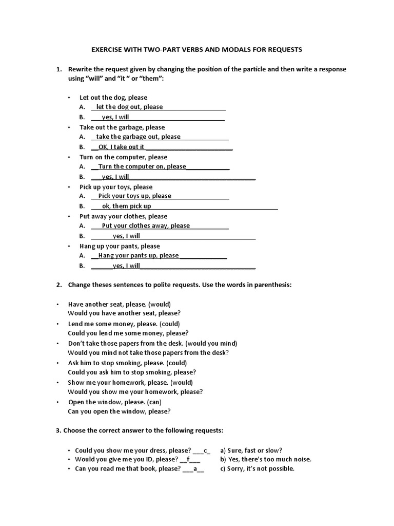 Exercise With Two-Part Verbs and Modals For Requests | PDF