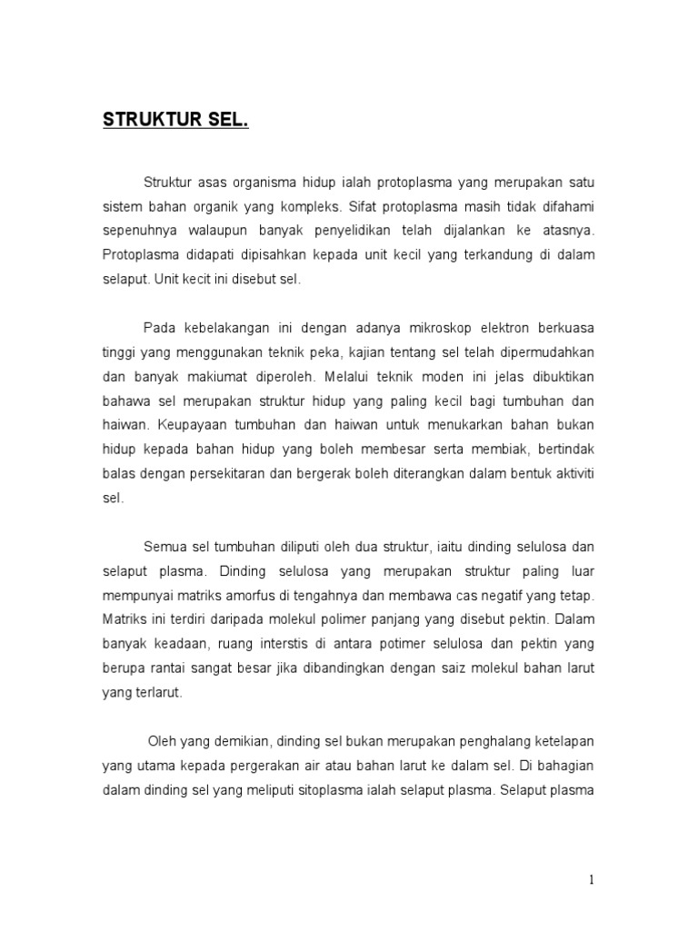 Struktur Sel Tumbuhan, Organel Dan Tisu Tumbuhan 1 | PDF
