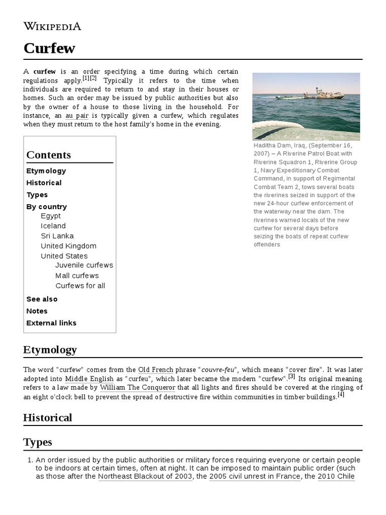 Curfew: Etymology Historical Types by Country | PDF | Public Law ...