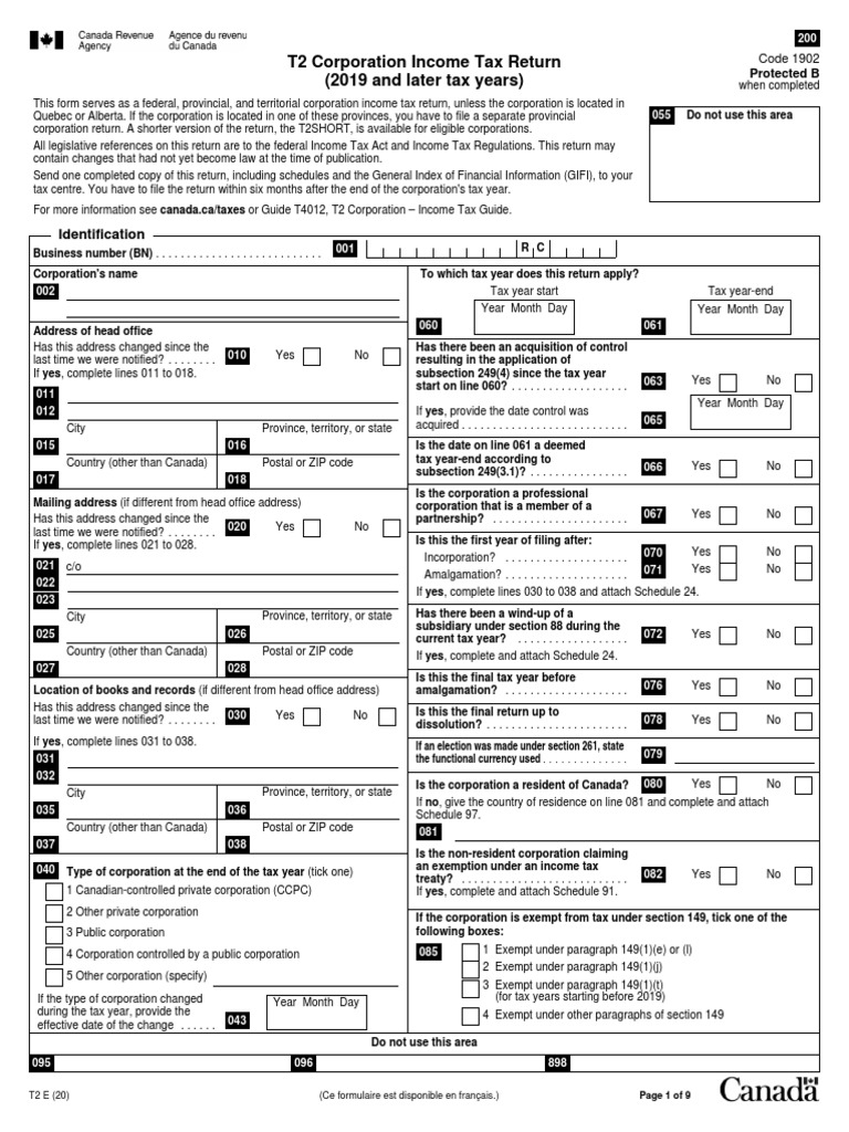 T2 Corporation Income Tax Return (2019 and Later Tax Years ...