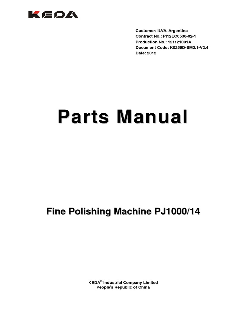 Polishing Machine-Spare Parts Manual | PDF | Washer (Hardware) | Screw