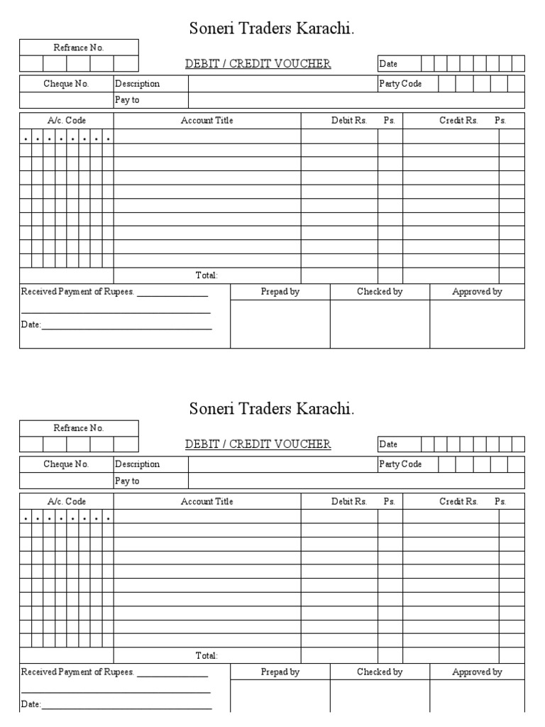 Soneri Traders Karachi.: Debit / Credit Voucher | PDF | Payments ...
