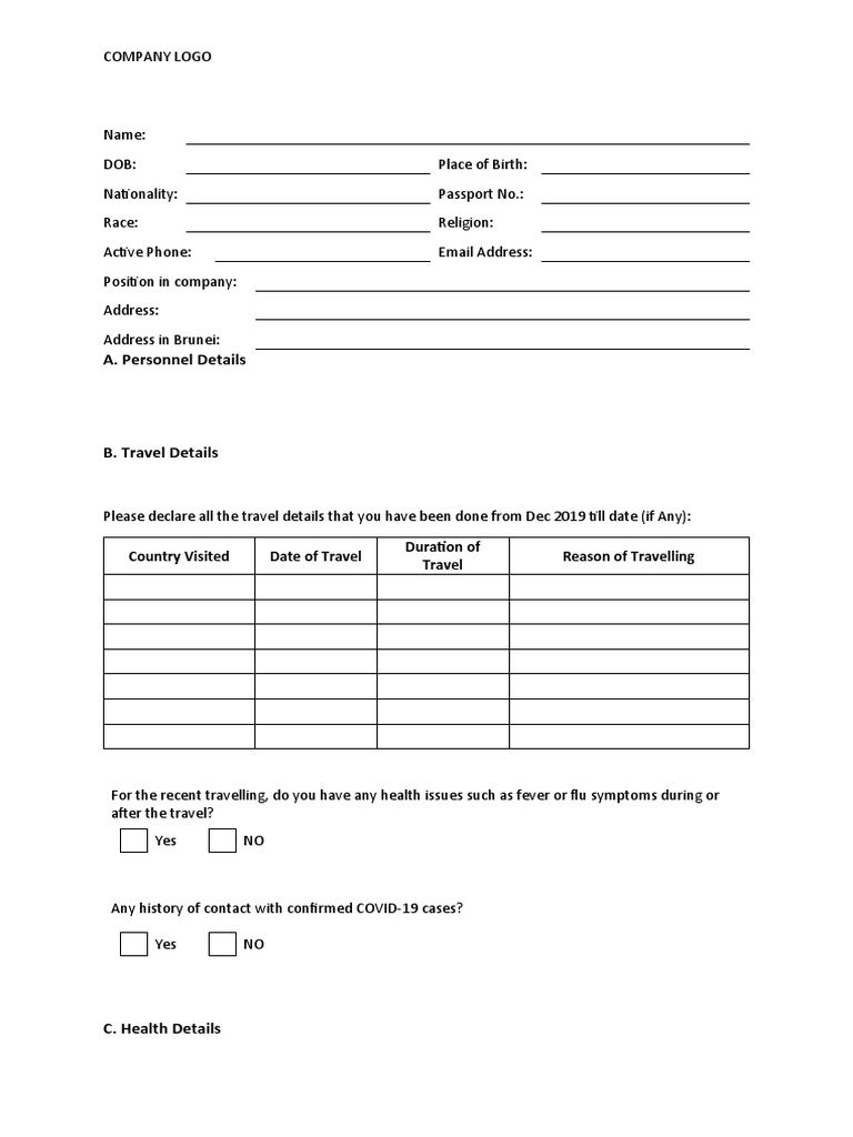 Employee Travel and Health Declaration Form | PDF | Career & Growth ...
