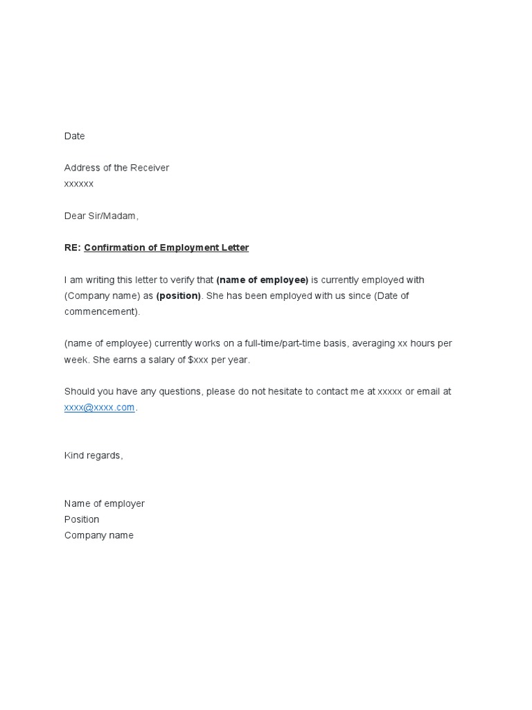 Confirmation of Employment Letter | PDF