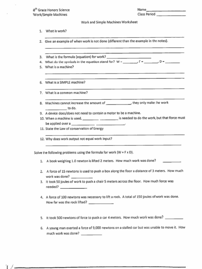 Work Simple Machines and MA Practice Packet | PDF