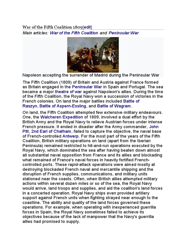 Napoleonic Wars - War of The Fifth Coalition | PDF | Peninsular War | First French Empire