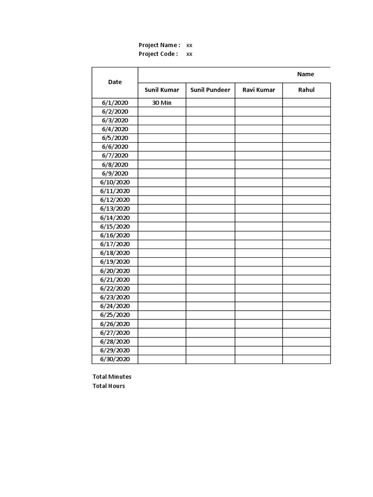 Man Hour Tracking Sheet | PDF