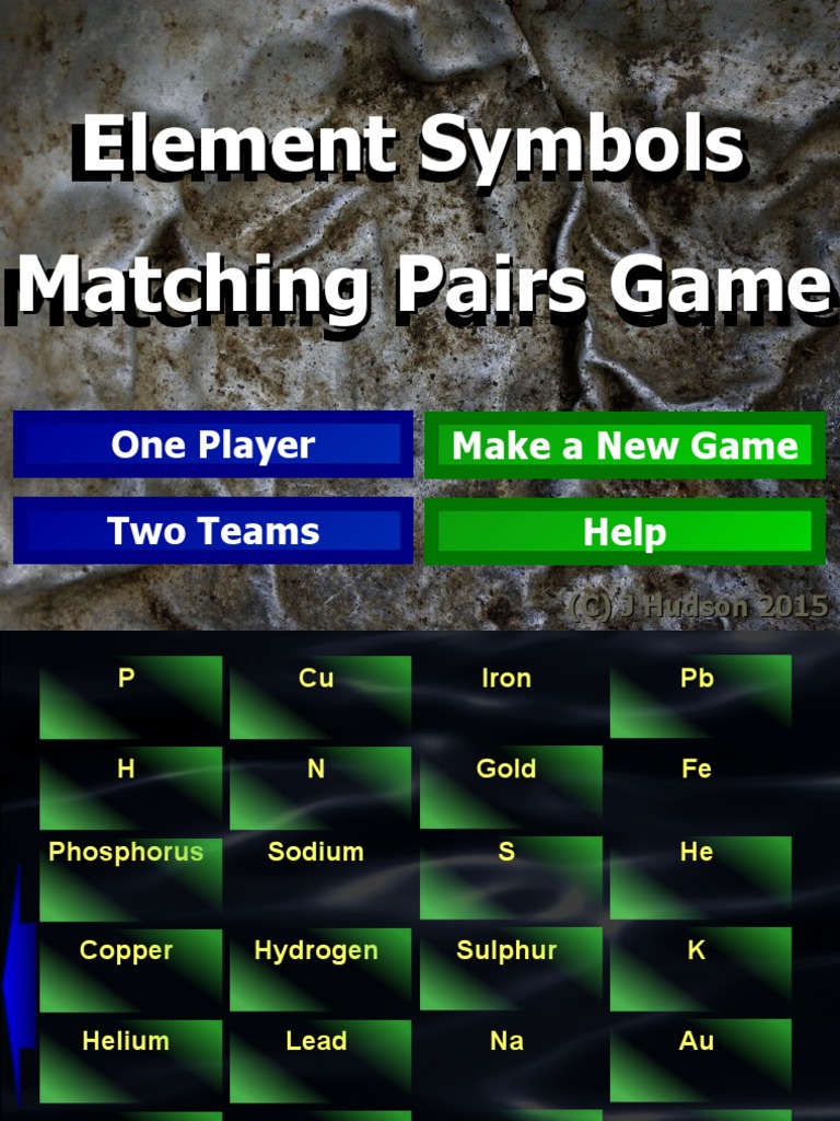 Element Symbols Matching Pairs Game | PDF | Chemical Elements ...