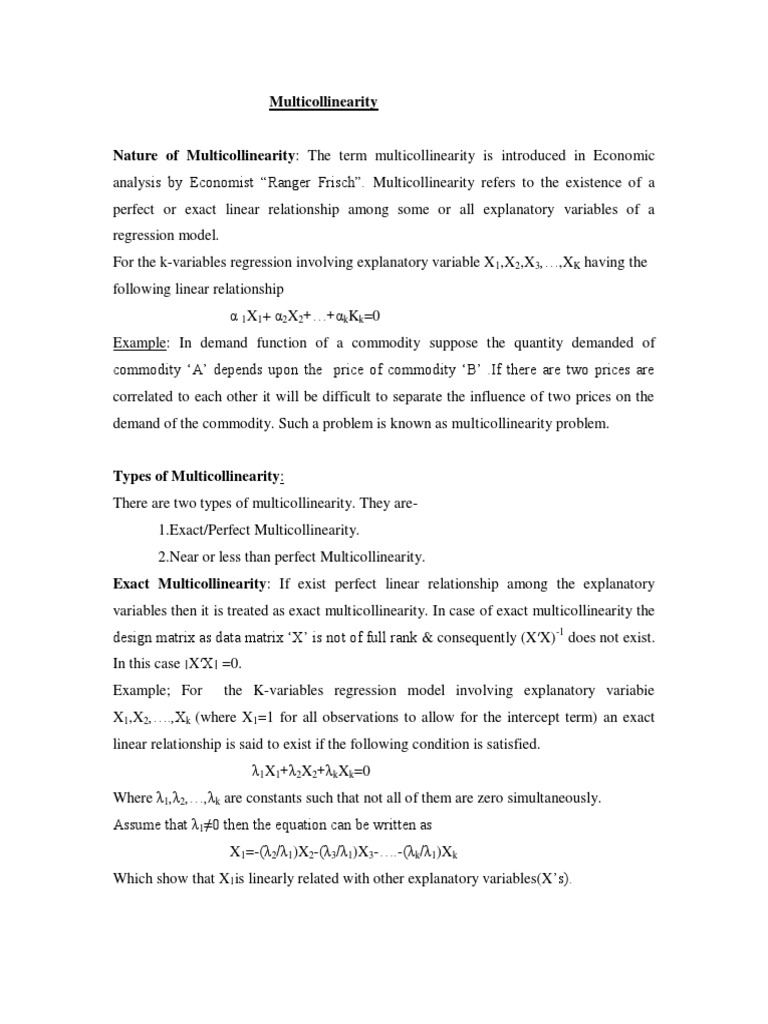 Multicollinearity Nature of Multicollinearity | PDF | Multicollinearity | Regression Analysis