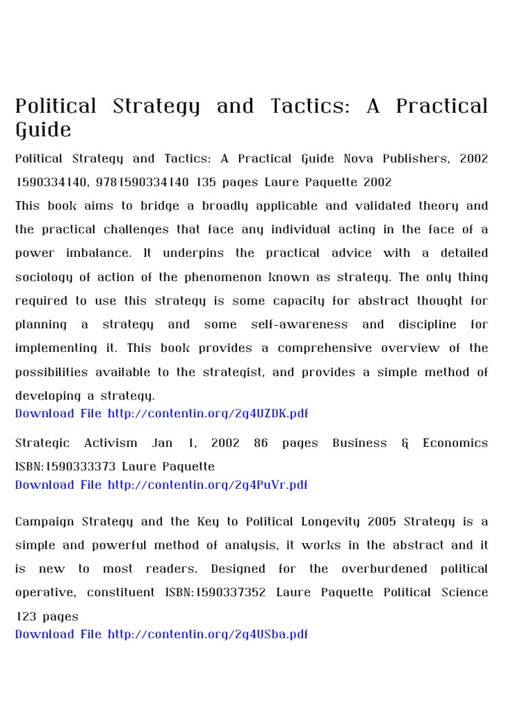Political Strategy and Tactics: A Practical Guide | PDF | Sociology ...