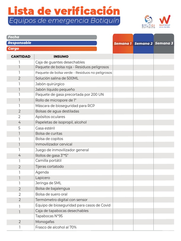 Lista de Chequeo Equipos de Emergencia - Botiquín PDF | PDF