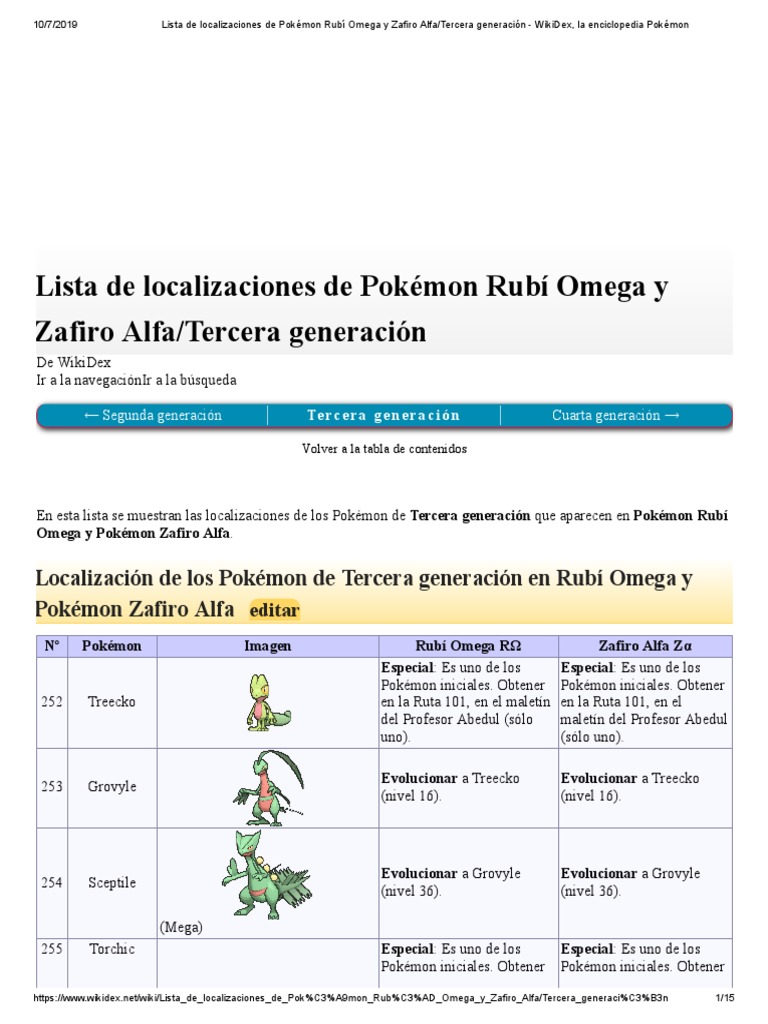 Lista de Localizaciones de Pokémon Rubí Omega y Zafiro Alfa - Tercera ...