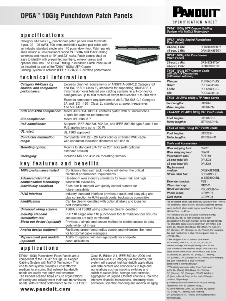 Panduit Spec Sheet | PDF | Electricity | Electrical Engineering