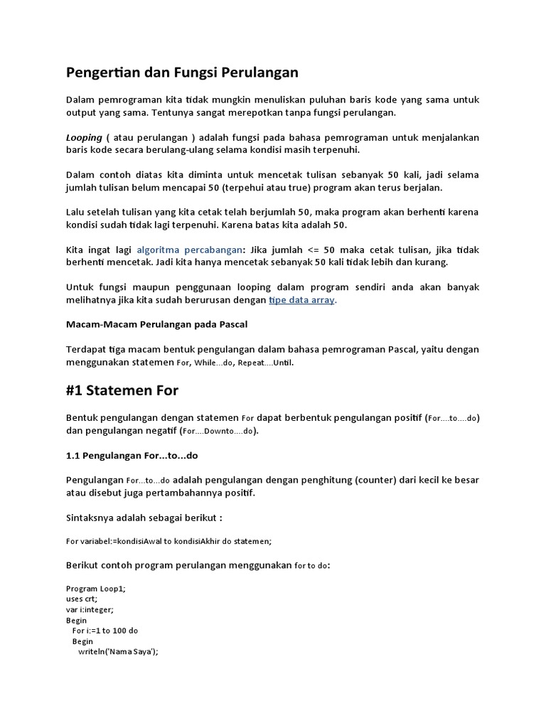Pengertian Perulangan Dan Contoh | PDF