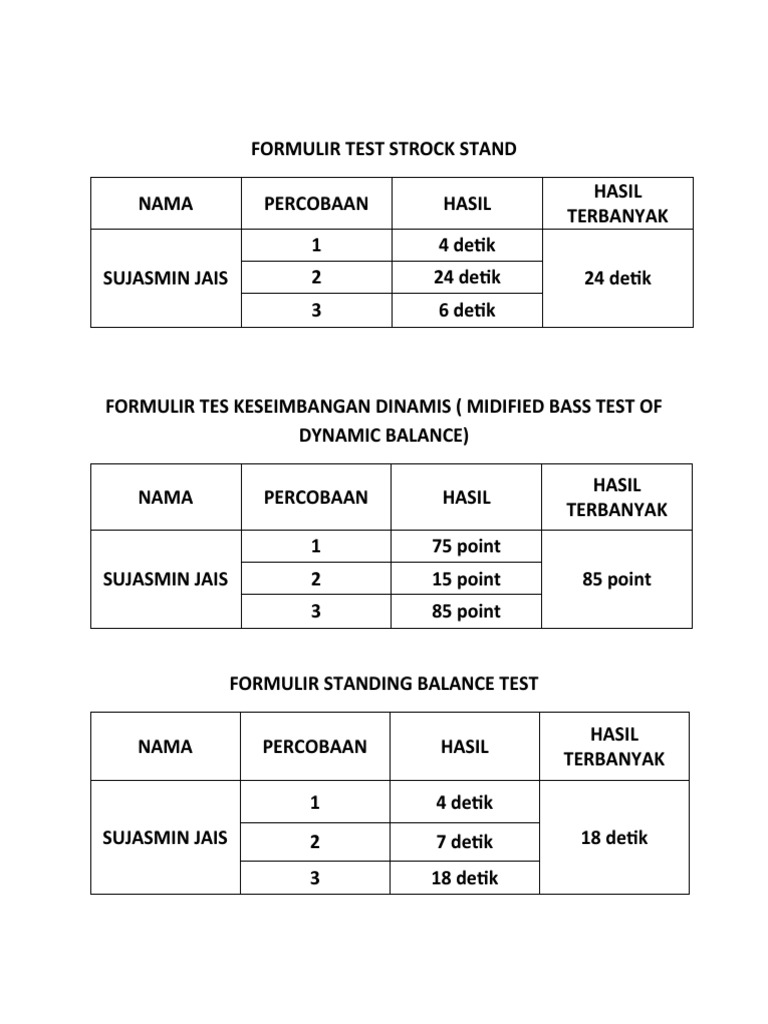 Formulir Test Keseimbangan | PDF