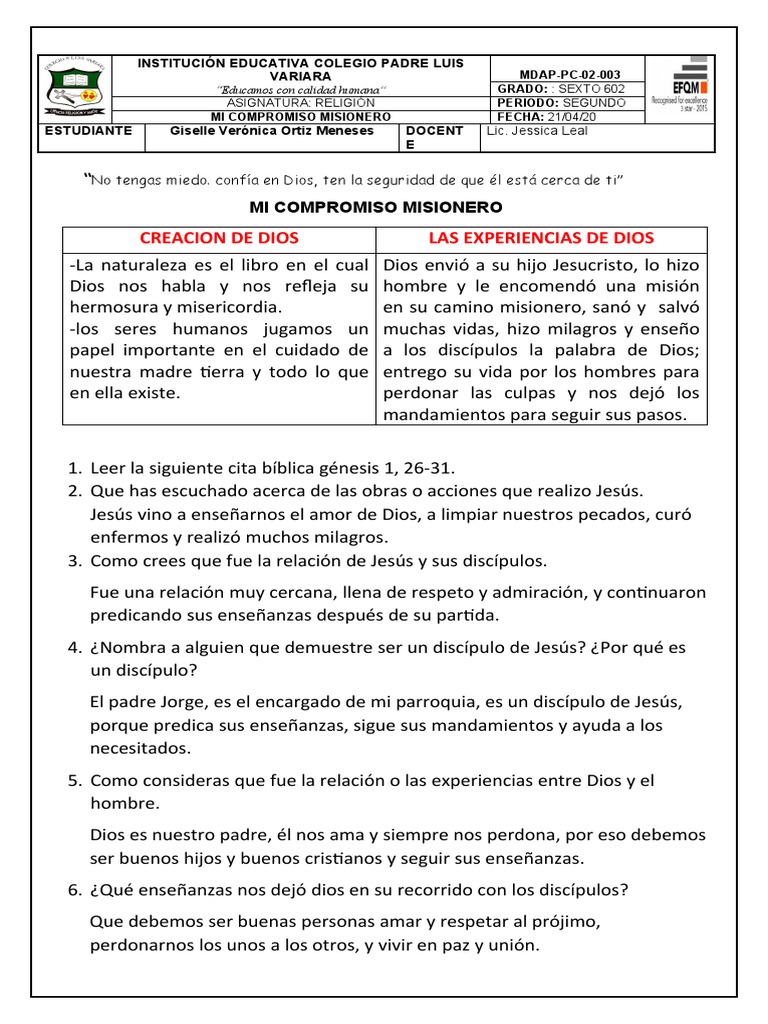 Mi Compromiso Misionero - Giselle Ortiz - 602 | PDF | Misionero | Jesús