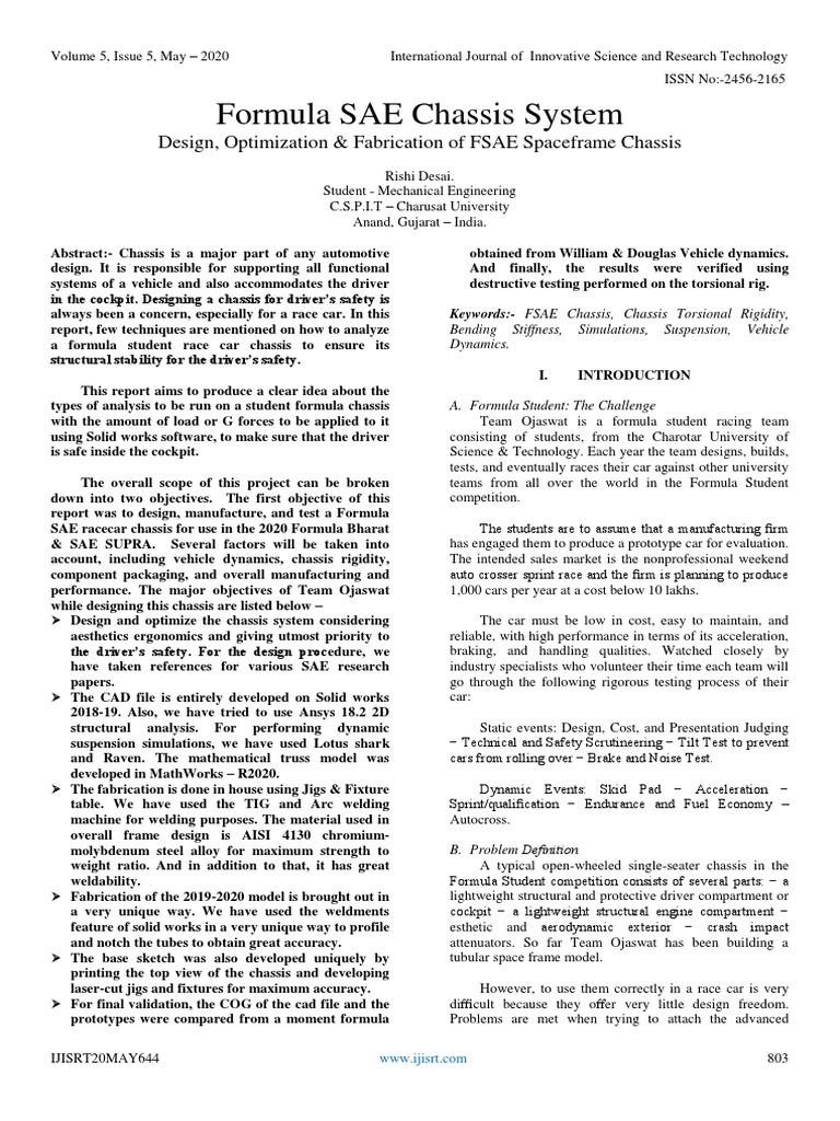 Formula SAE Chassis System: Design, Optimization & Fabrication of FSAE ...