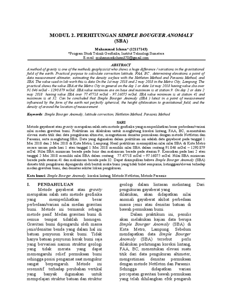 Modul 2. Perhitungan Simple Bouguer Anomaly (Sba) | PDF
