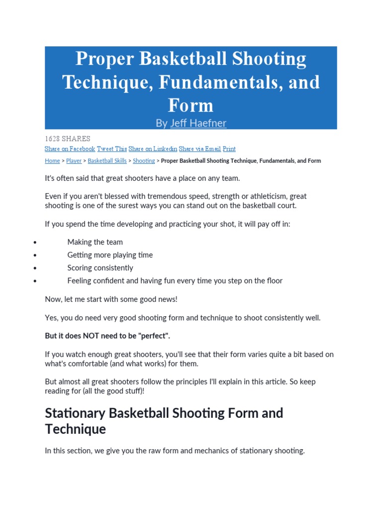 Proper Basketball Shooting Technique, Fundamentals, and Form | PDF ...