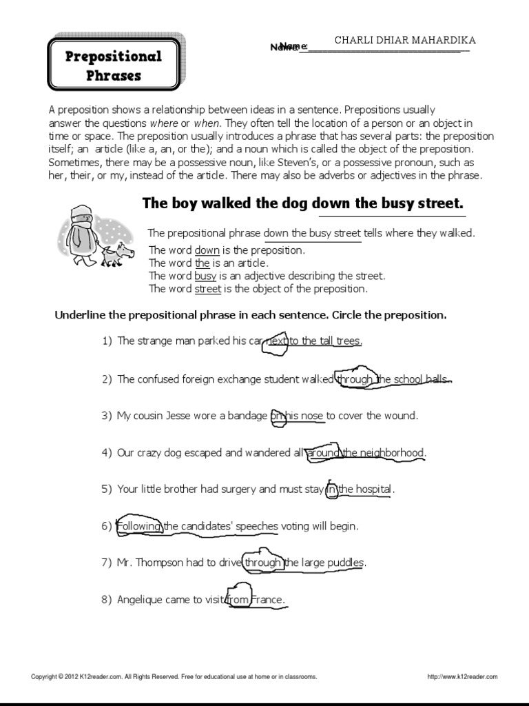 CHARLI DHIAR MAHARDIKA - Prepositional Phrases Exercise PDF | PDF | Preposition And Postposition ...