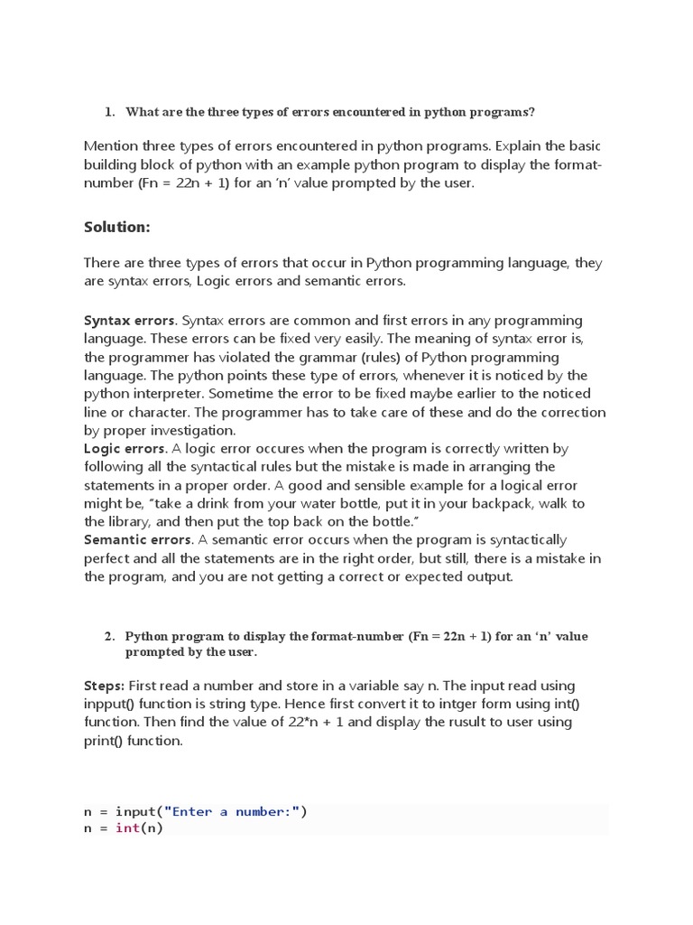 What Are The Three Types of Errors Encountered in Python Programs | PDF