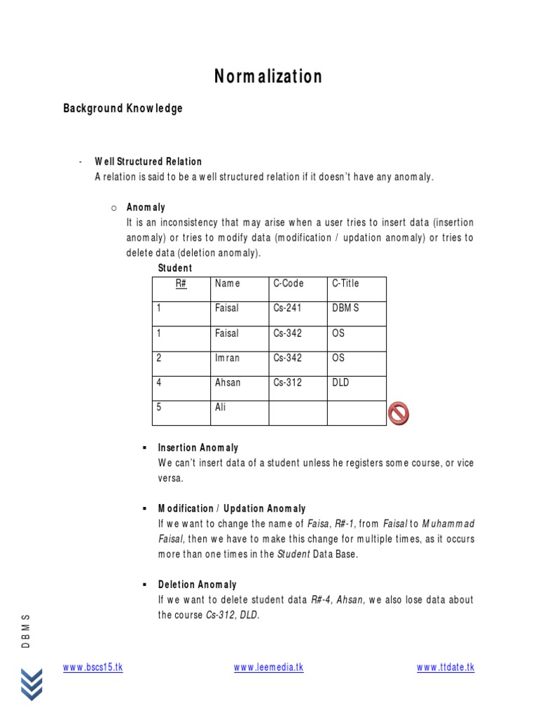 Normalization: Background Knowledge | PDF | Data Management ...
