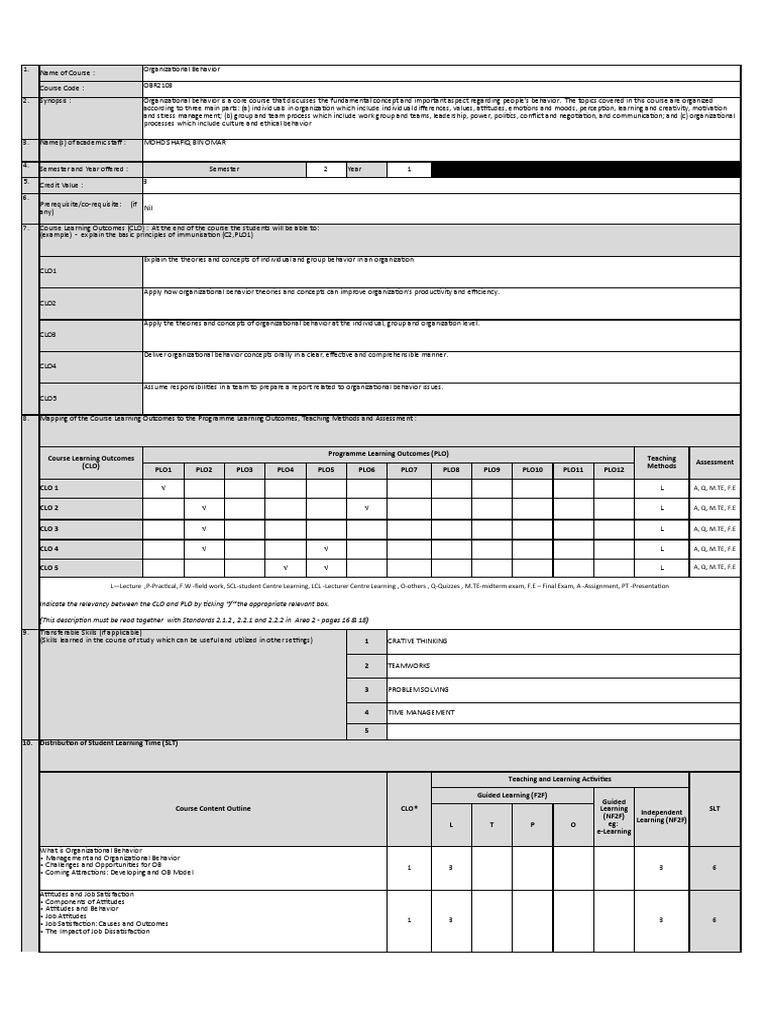 SLT - Organizational Behaviour | PDF | Job Satisfaction | Leadership