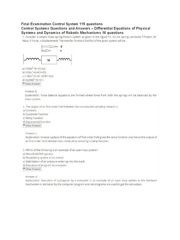 Control Systems Exam: 115 Questions | PDF | Electric Motor | Feedback