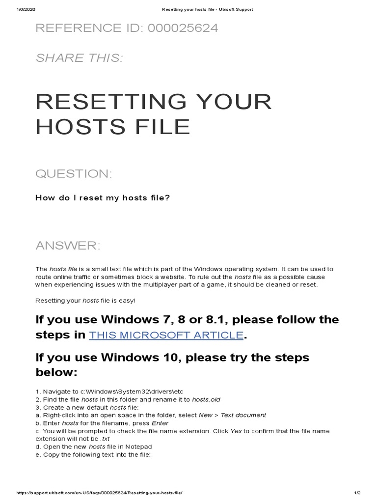 Resetting Your Hosts File - Ubisoft Support | PDF | Filename | Computer ...