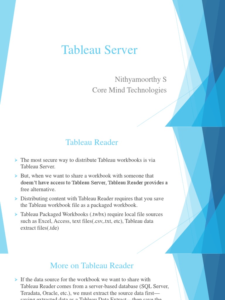 Tableau Server: Nithyamoorthy S Core Mind Technologies | PDF | Active ...