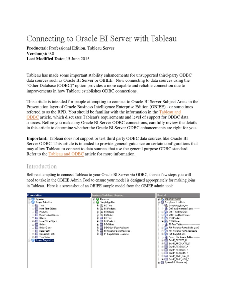 Connect Tableau to Oracle BI Server | PDF | Databases | Computer ...