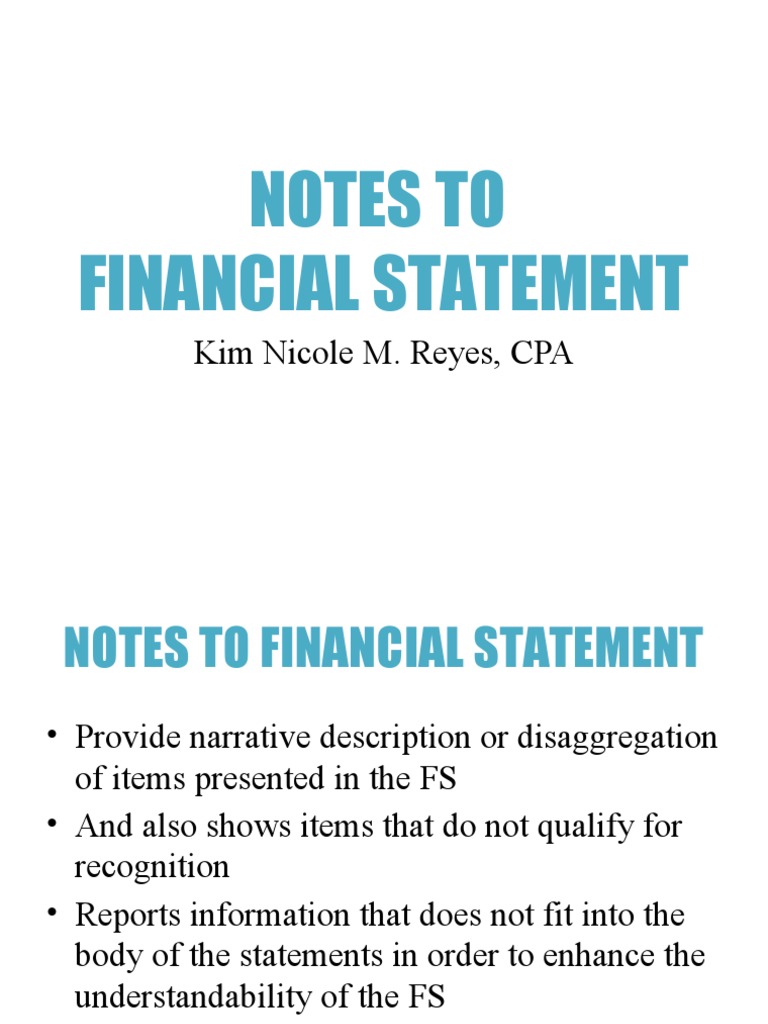 Notes To Financial Statement: Kim Nicole M. Reyes, CPA | PDF ...