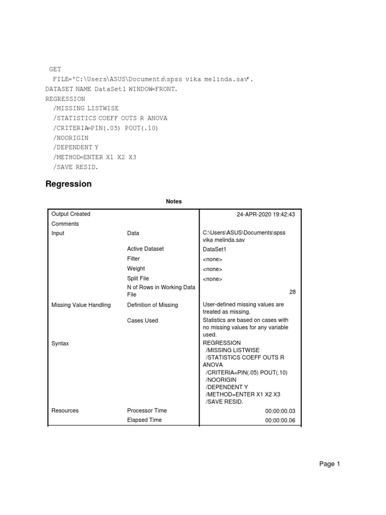 OUTPUT | PDF | Errors And Residuals | Dependent And Independent Variables