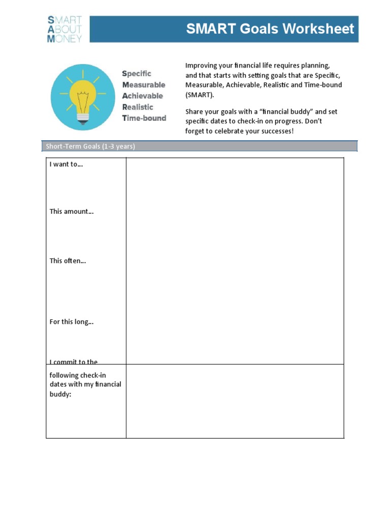 SMART Goals Worksheet: Short-Term Goals (1-3 Years) | PDF