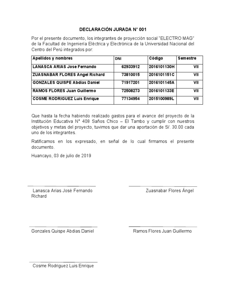 Declaraci N-Jurada-001 | PDF