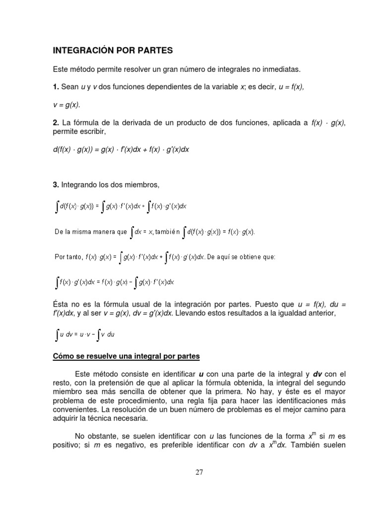 Fórmulas de Integración por Partes | PDF | Integral | Cálculo