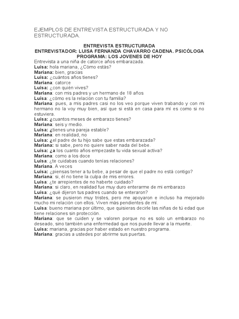 Ejemplos de Entrevista Estructurada y No Estructurada | PDF