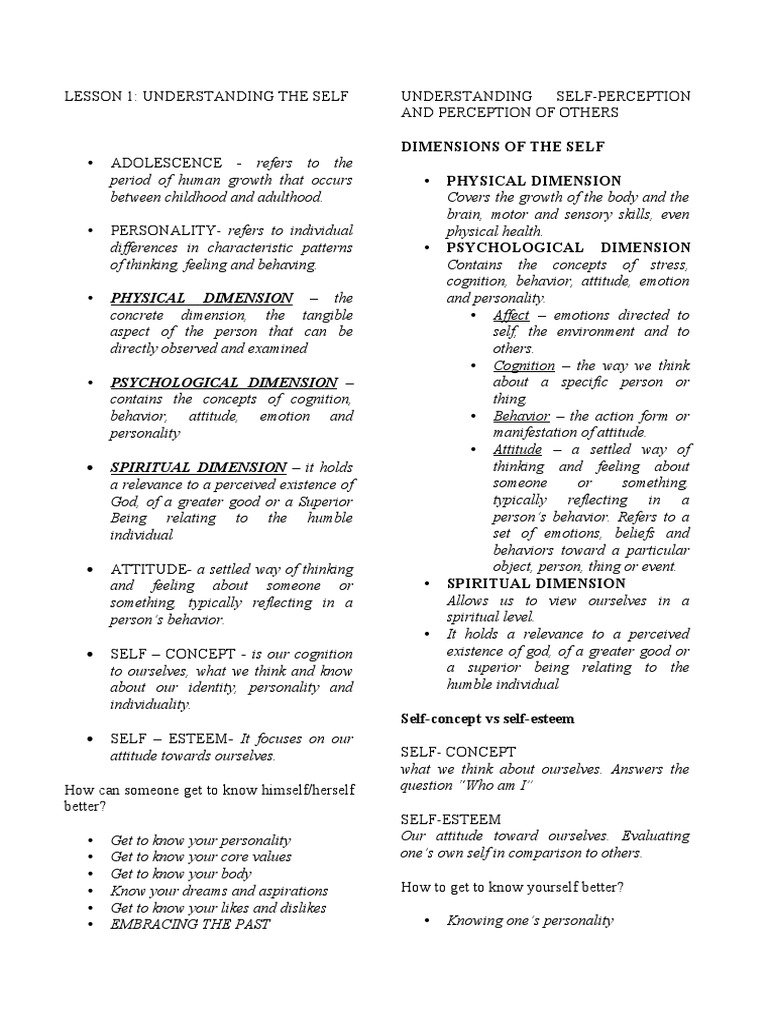 Dimensions of The Self Physical Dimension | PDF | Adolescence ...