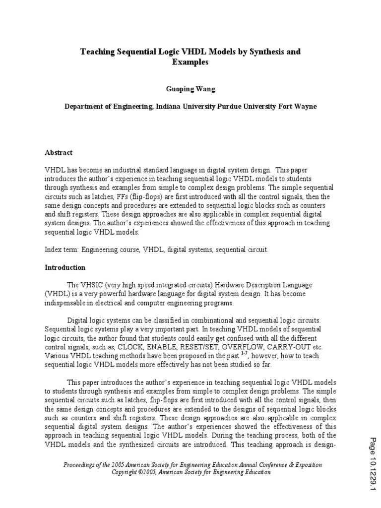 Teaching Sequential Logic VHDL Models by Synthesis and Examples | PDF | Vhdl | Logic Gate
