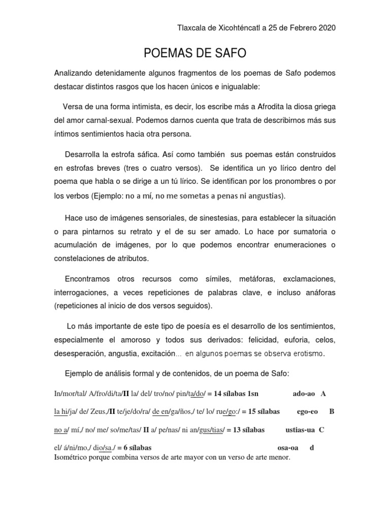 Análisis de Poemas de Safo | PDF